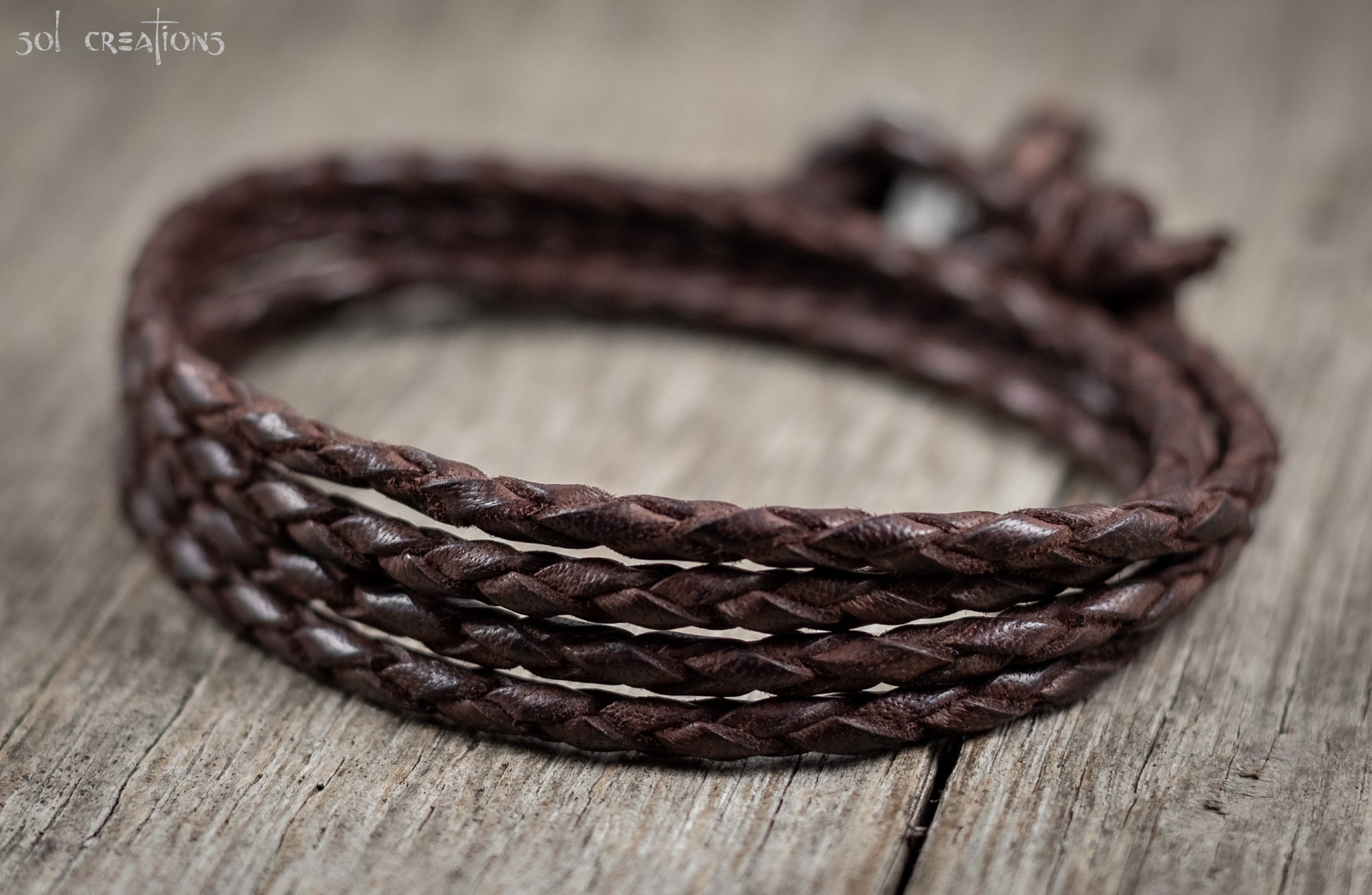 Braided Leather Bolo Cord Bracelet for Men - Antique Brown 4 Wrap – Sol ...