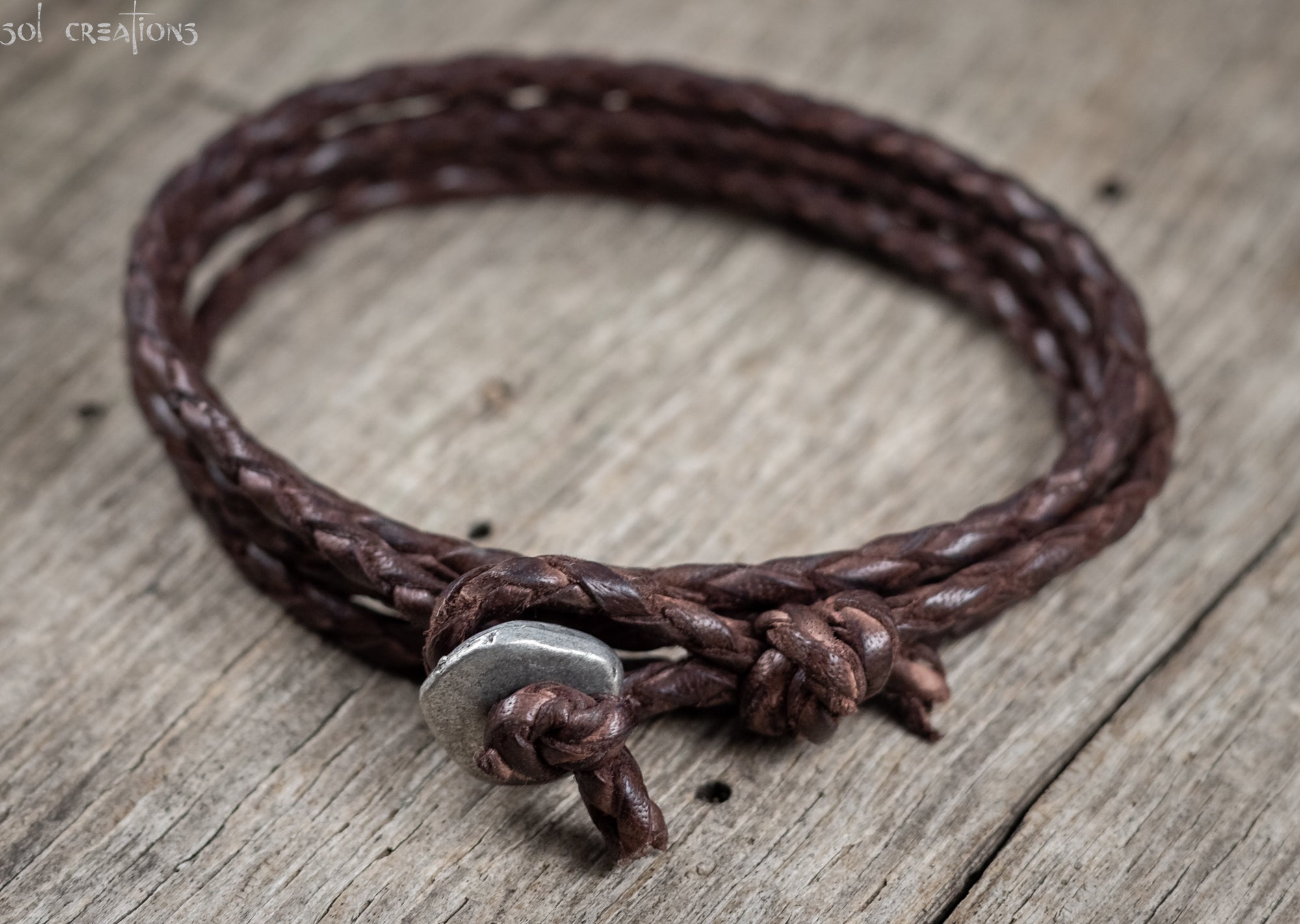 Braided Leather Bolo Cord Bracelet for Men - Antique Brown 4 Wrap – Sol ...